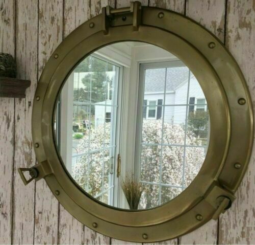 24" Porthole Mirror ~ Antique Brass Finish ~ Large Nautical Cabin Wall ...