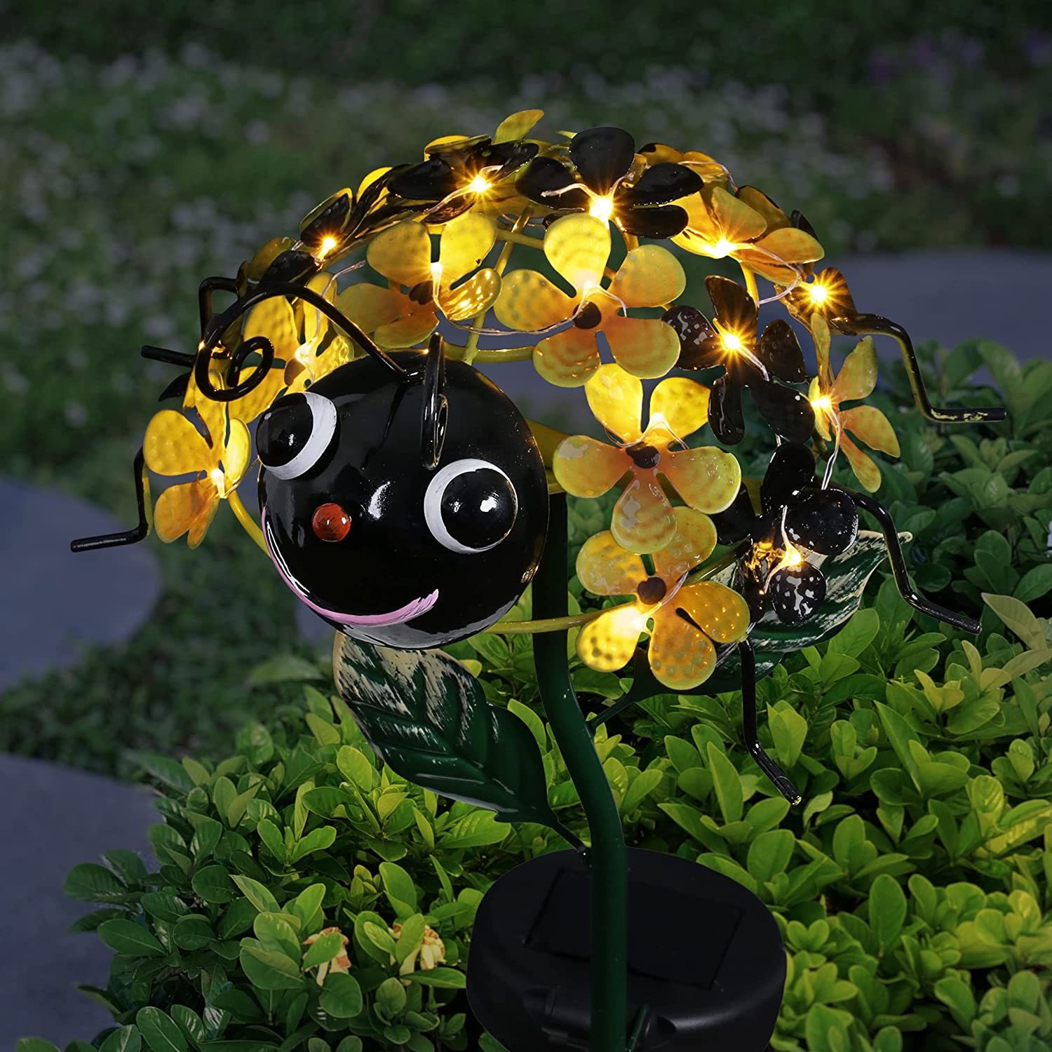 Solar Yellow Bumble Bee Garden Stake, 26 LEDs, Metal, Cute Garden Dcor ...