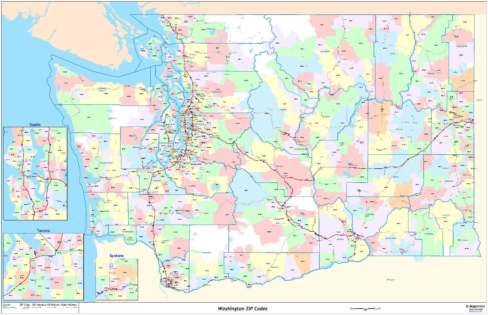 Washington State Zipcode Laminated Wall Map - Maps & Atlases