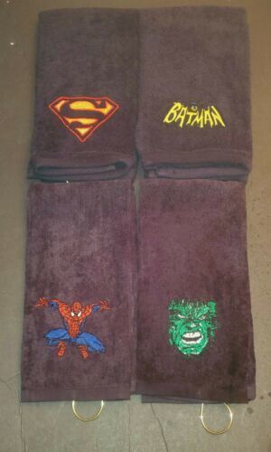 Hulk SuperMan Spiderman Batman Embroidered Golf Bag Towel Set 16x26 ...
