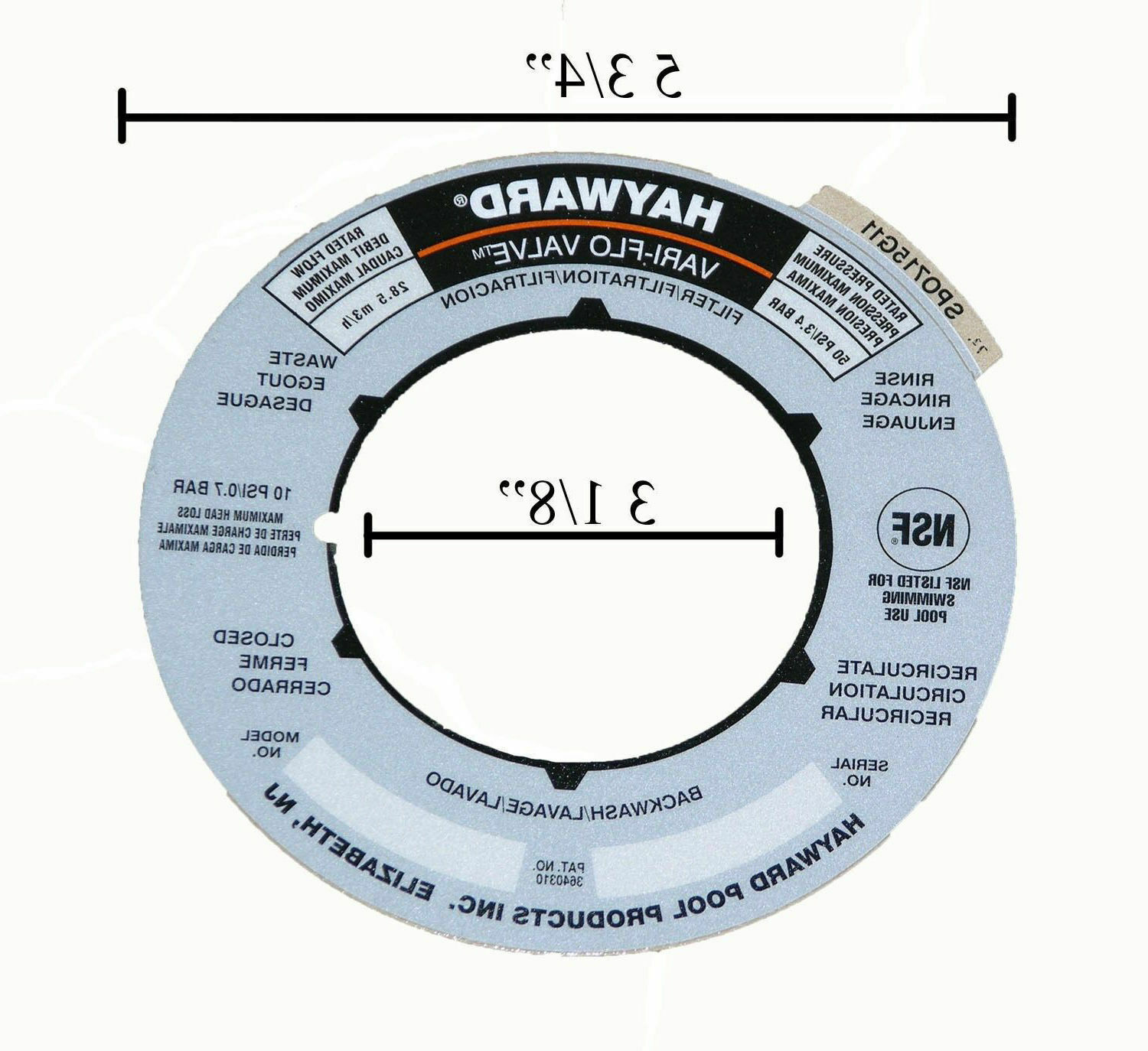 Hayward SPX0715G Label Plate for Valves and Sand Filters - Pool ...