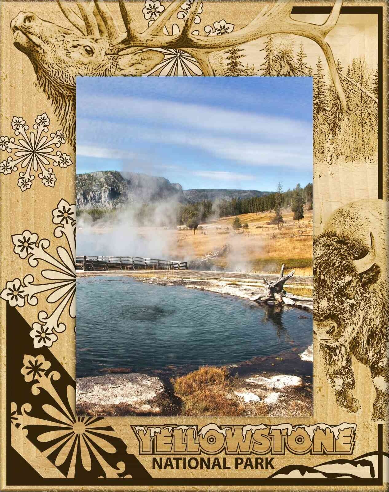 Yellowstone National Park with Elk and Bison Laser Engraved Picture ...
