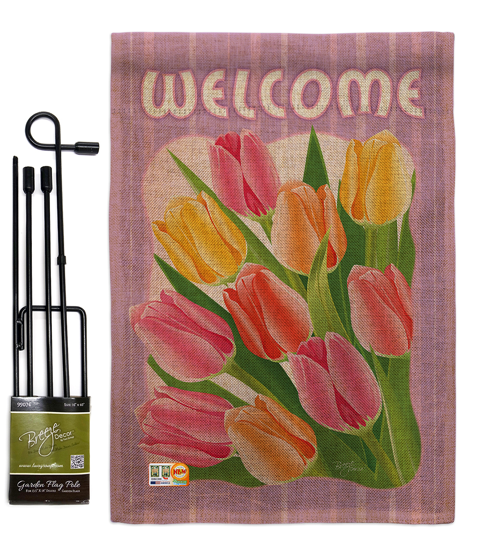 Welcome Tulips Burlap - Impressions Decorative Metal Garden Pole Flag ...