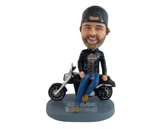 Custom Bobblehead Guy With A Trendy Jacket Sitting On Motorbike - Motor ...