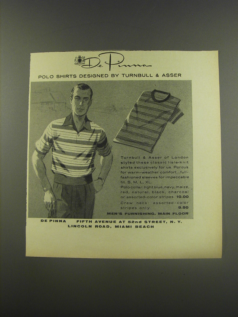 1956 De Pinna Polo Shirts by Turnbull & Asser Advertisement - 1980-89