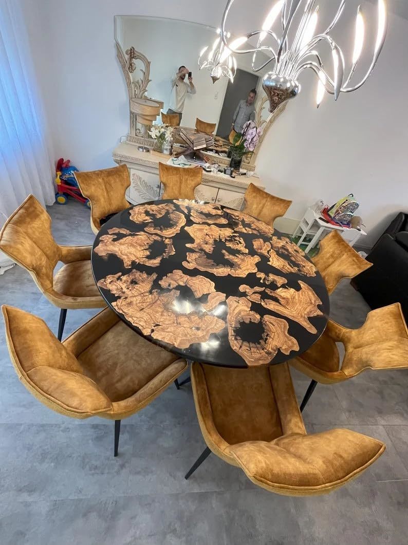 HANDI STONE Epoxy Round Table (Top and Base Both) Natural Wood Table ...