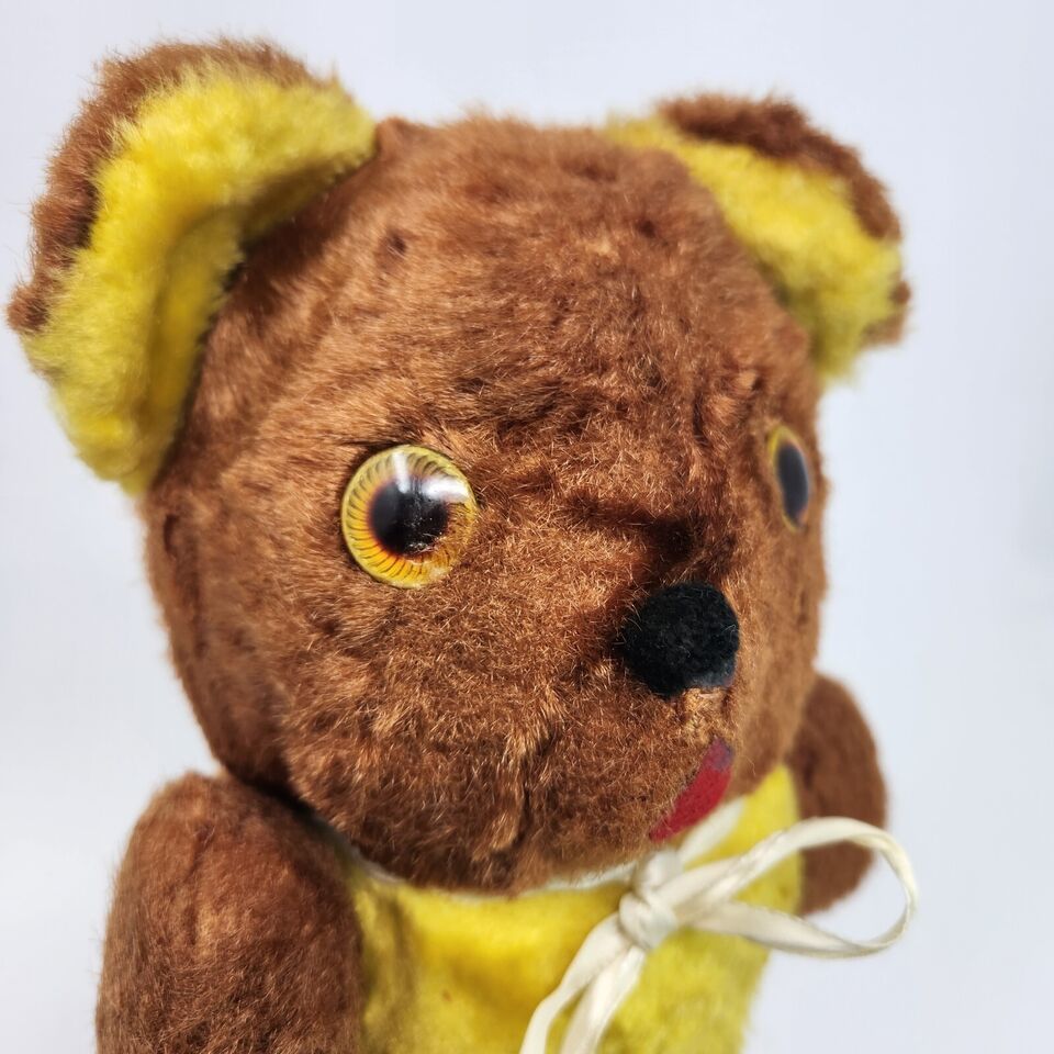 14" VINTAGE GAY STUFFED TOY BROWN + YELLOW TEDDY BEAR STUFFED ANIMAL ...