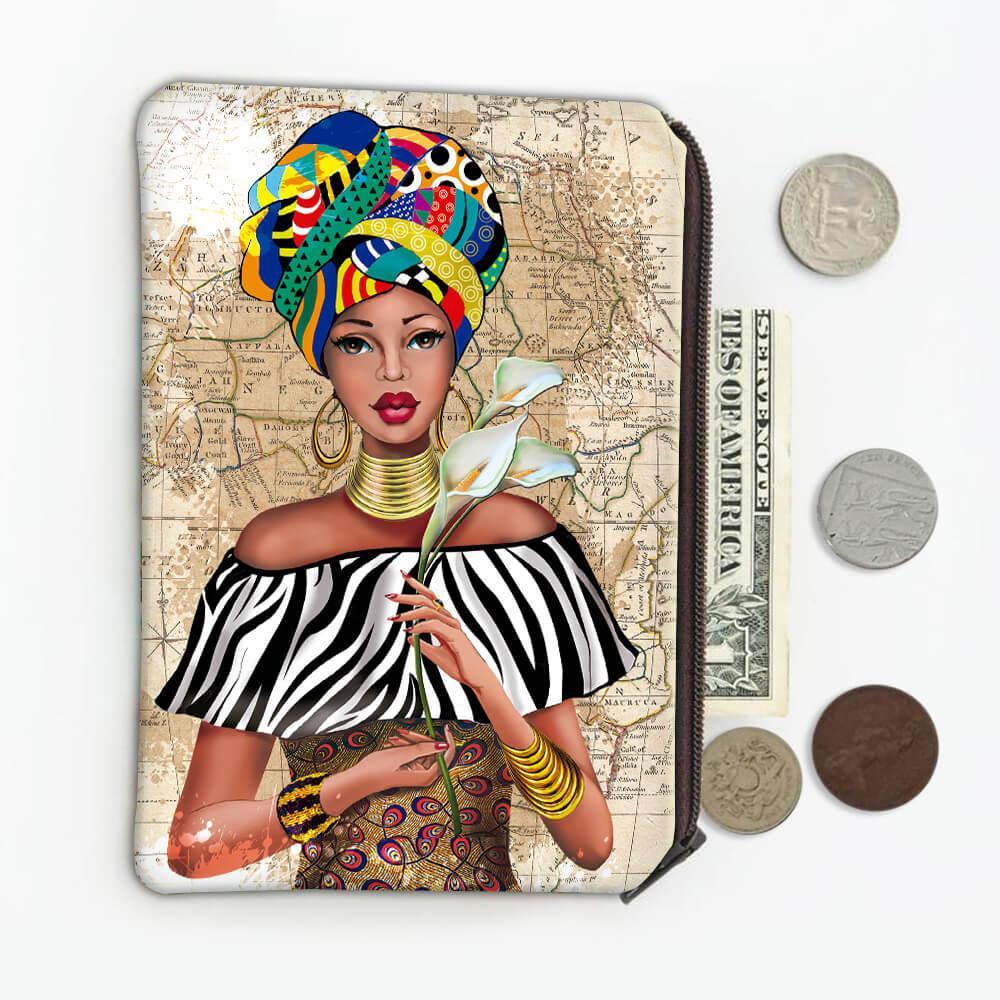 African Woman Map Flower : Gift Coin Purse Ethnic Art Black Culture ...