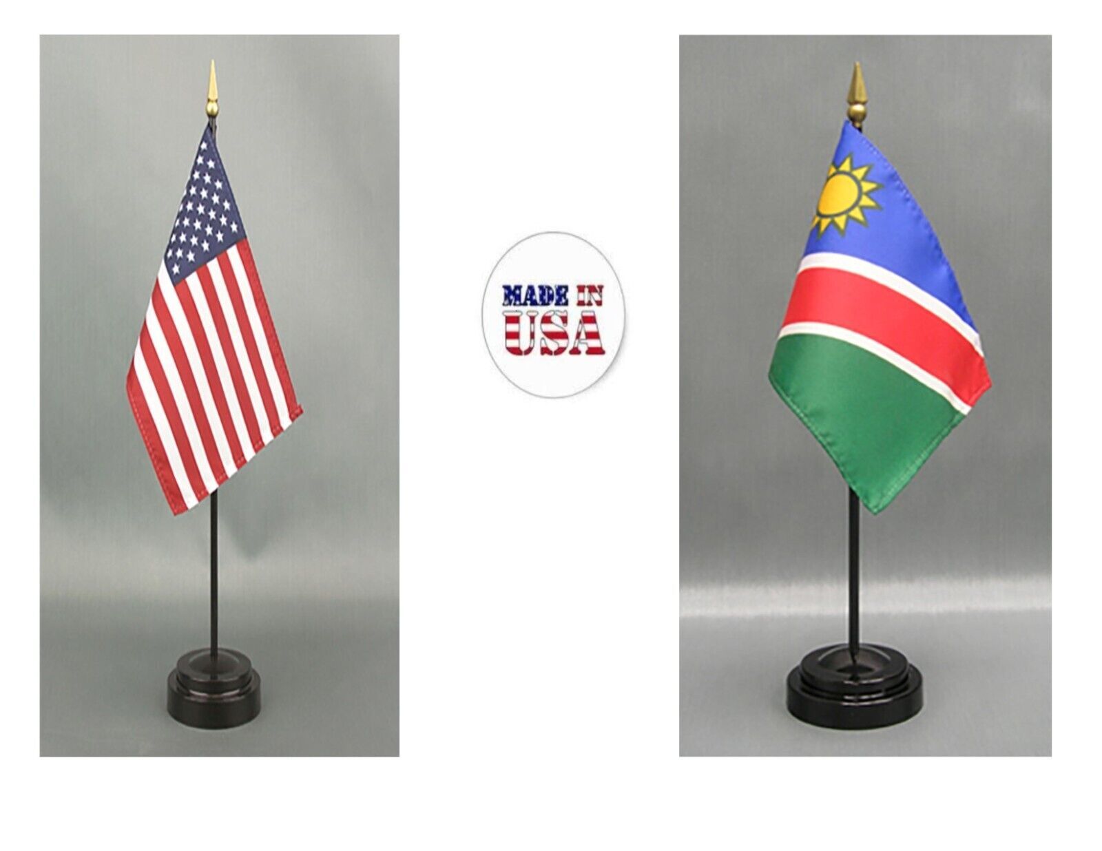 Made in The USA--1 American and 1 Namibia Rayon 4"x6" Desk Flags & two ...