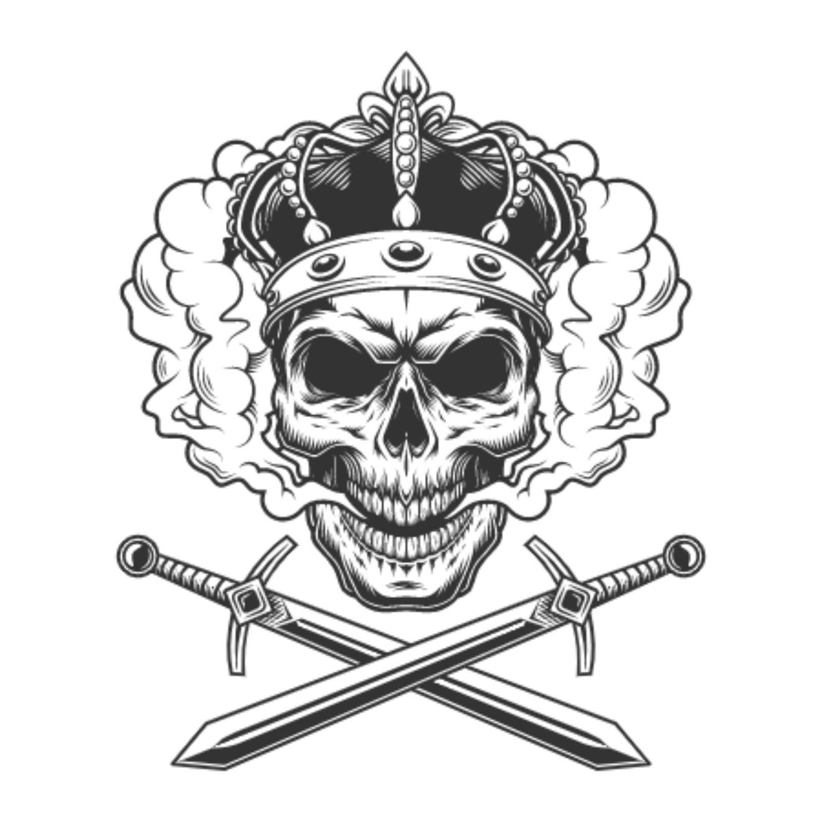 Skull King in Crown SVG Smoke Cloud Skeleton King with Swords Vector ...