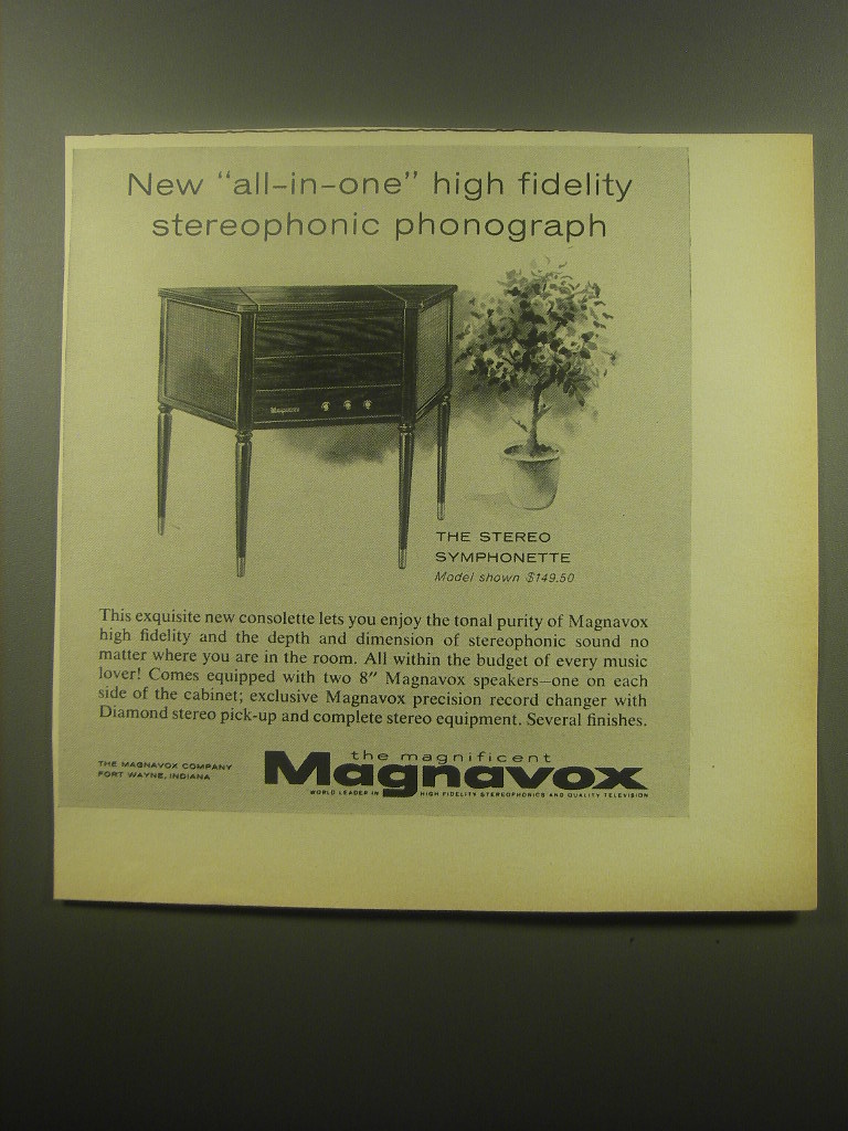 1959 Magnavox Stereo Symphonette Ad - New all-in-one high fidelity - 1980-89