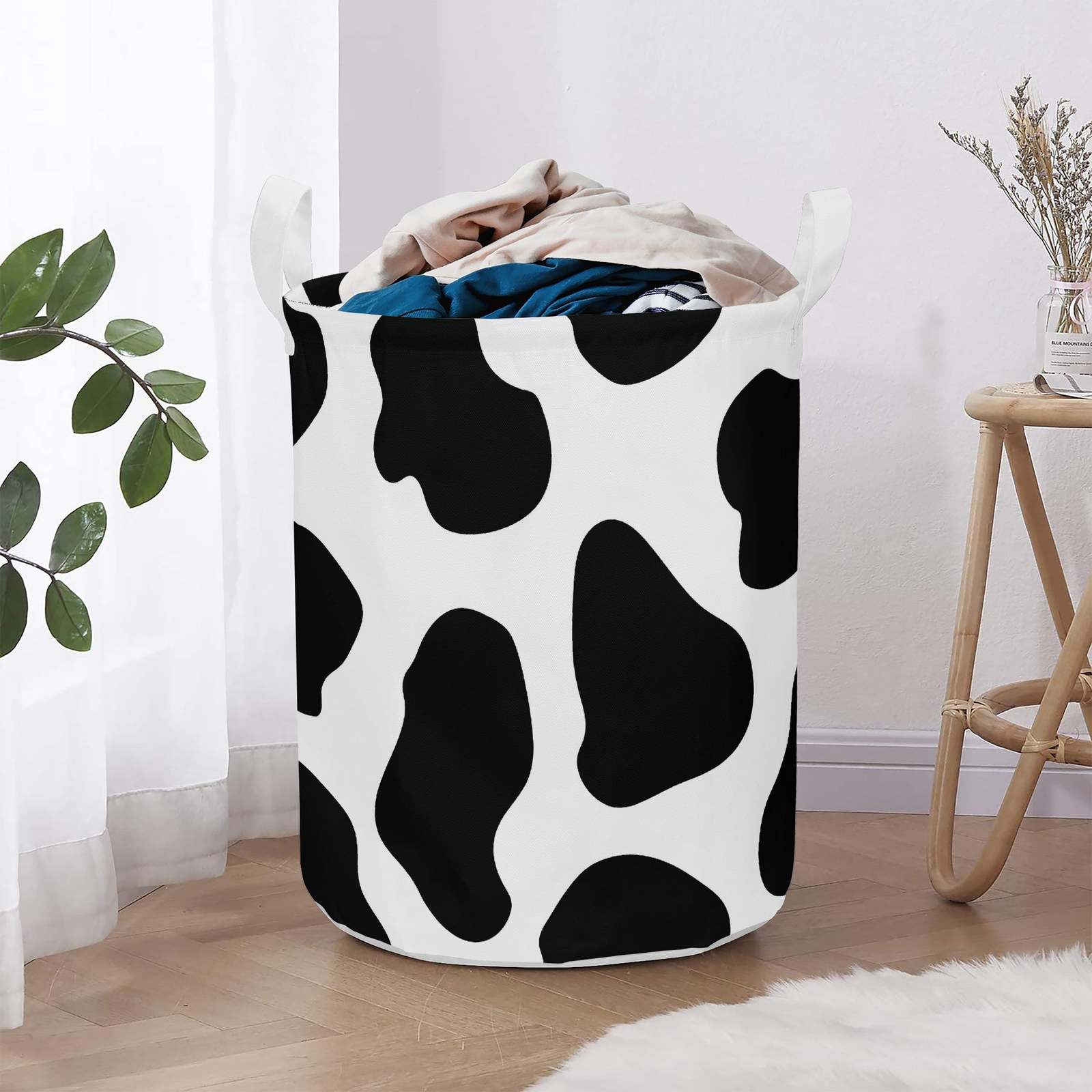 Round Laundry Basket Cow print black and white - Bathroom Baskets & Storage