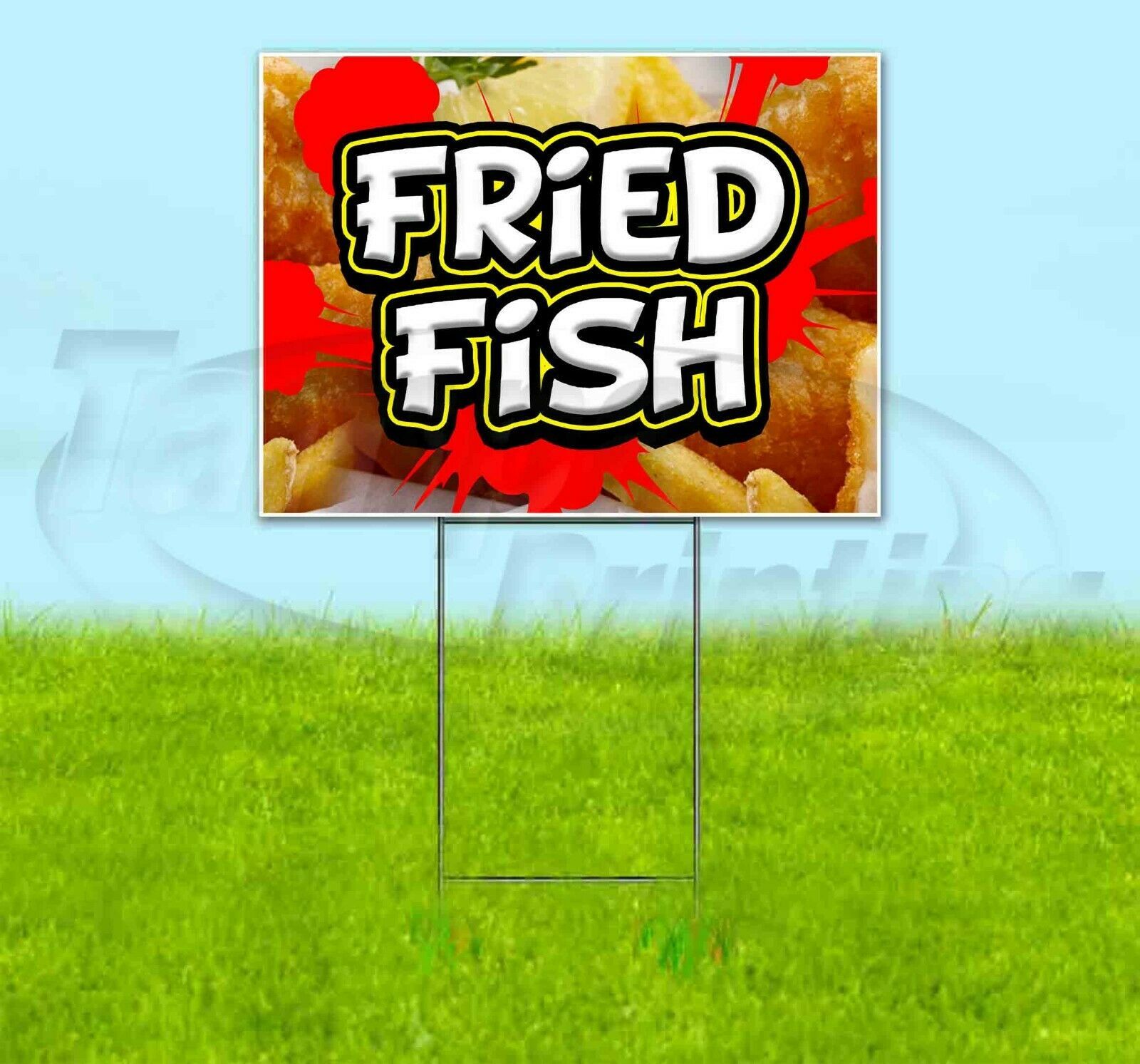 FRIED FISH Yard Sign Corrugated Plastic Bandit Lawn Decorations USA ...