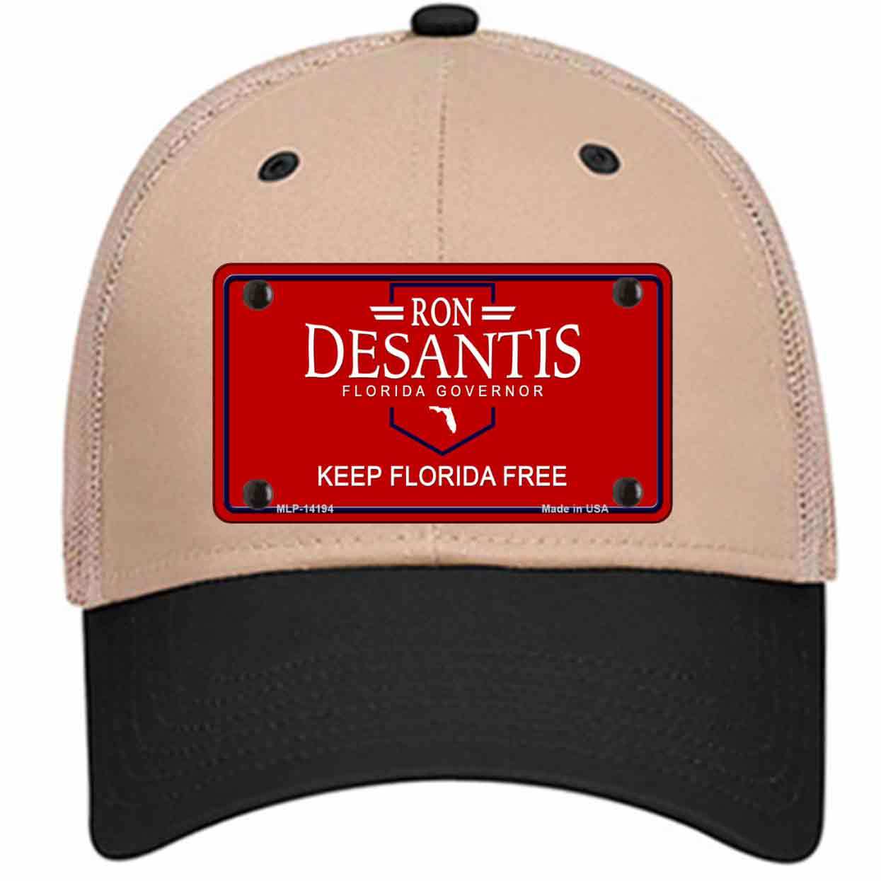 Ron Desantis Red Novelty Khaki Mesh License Plate Hat - Hats