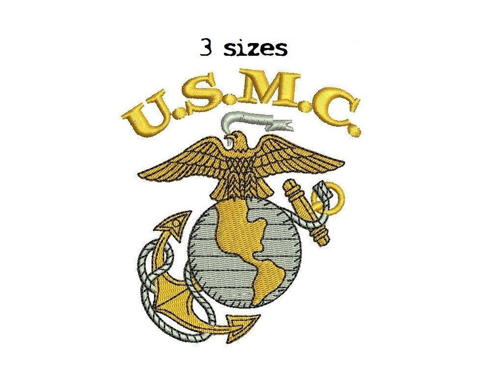 USMC Marines EGA 3 sizes digitized filled embroidery design Digital ...