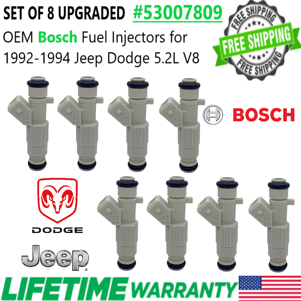 UPGRADED OEM BOSCH x8 4 hole IV gen 22LB Fuel Injectors for 92-94 Jeep ...