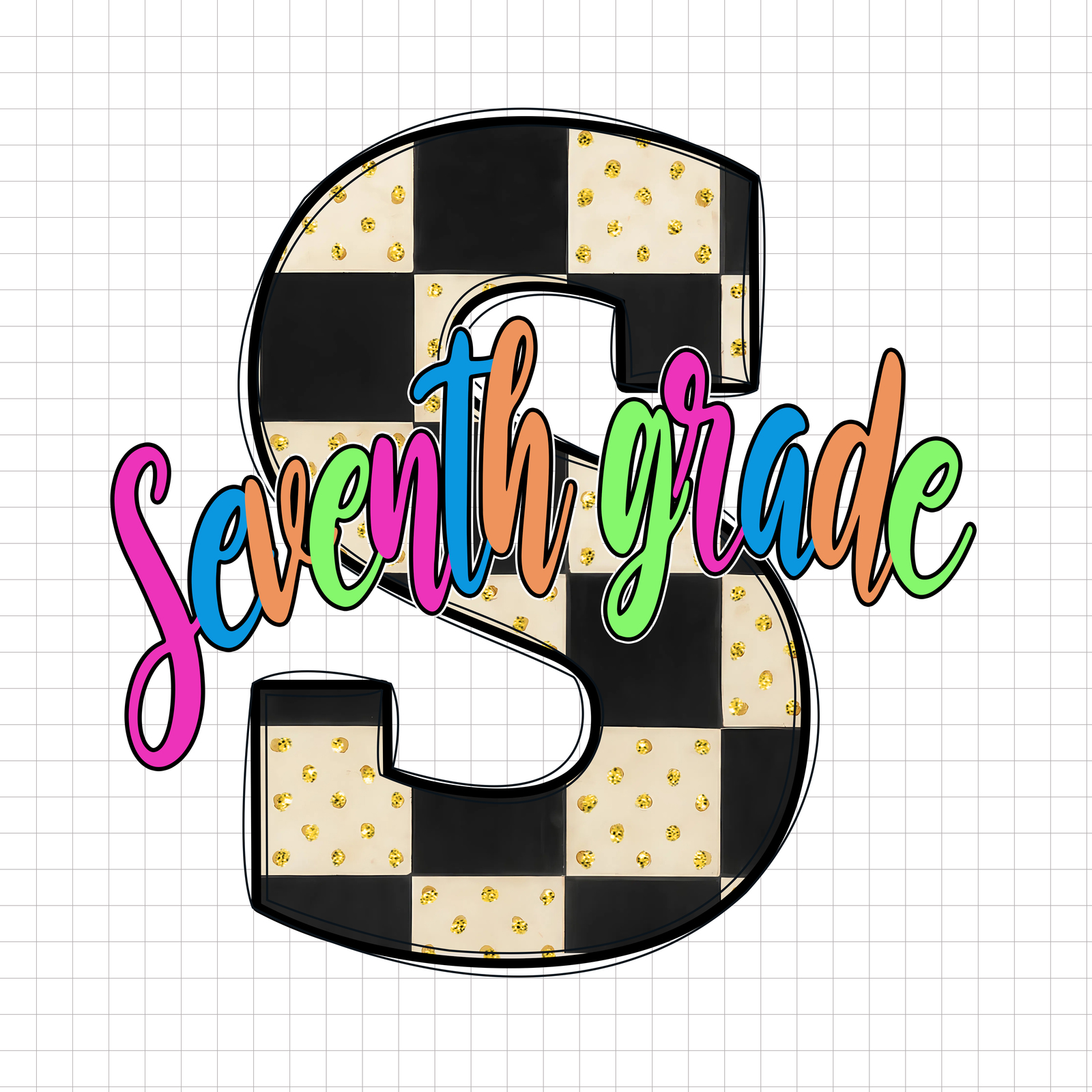 Seventh Grade PNG, Checkered Letter PNG, Back to School PNG, School ...