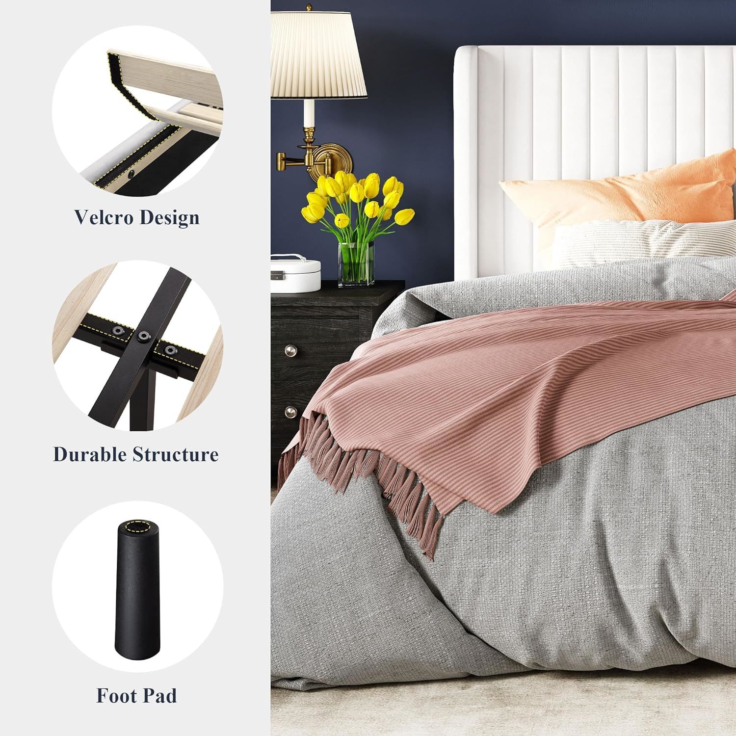 Queen Size Velvet Bed Frame/Vertical Channel Tufted Wingback - Futons ...