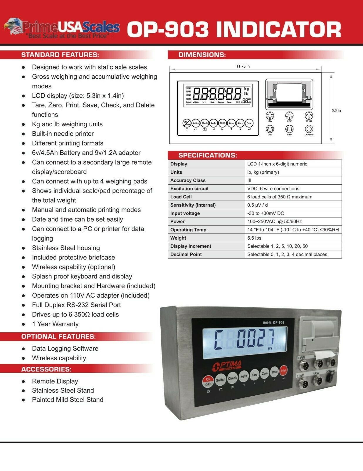 Optima OP-923 Axle Truck Scale 10'x30" 80,000 lb Indicator Printer 6 ...