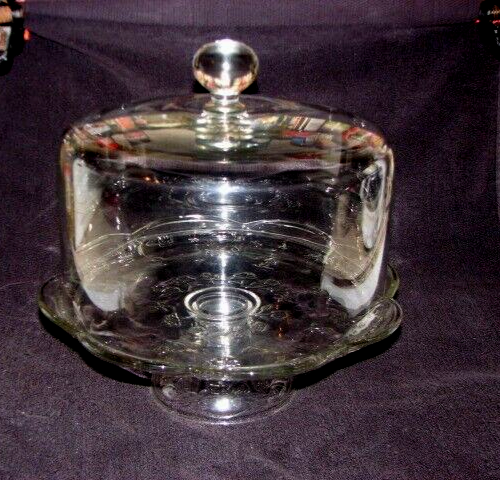 VTG Anchor Hocking Cake Stand Clear Glass Floral Pattern 12in Dia ...