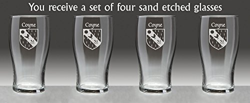 Coyne Irish Coat of Arms Tavern Glasses - Set of 4 (Sand Etched ...