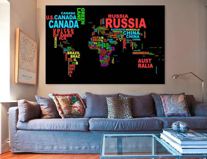 Fashion World Map Canvas Print World Map Canvas Office Decor Large ...