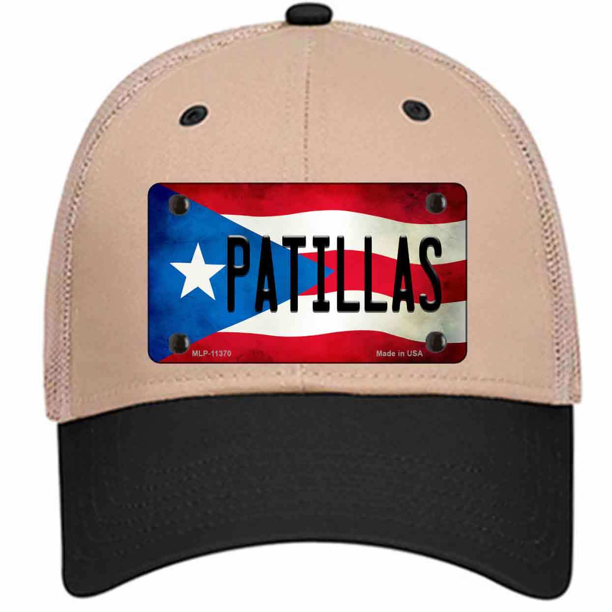 Patillas Puerto Rico Flag Novelty Khaki Mesh License Plate Hat - Hats
