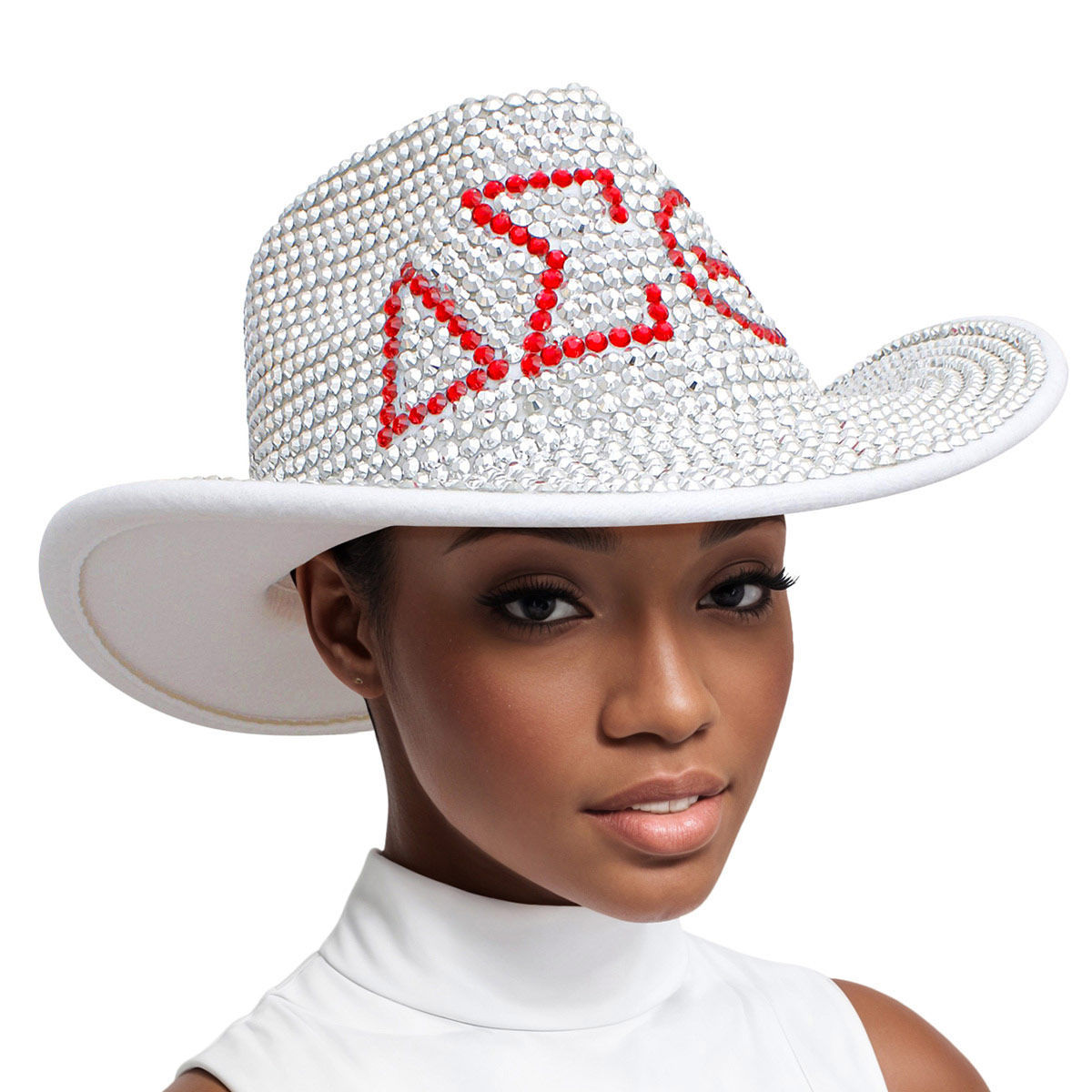 DST Sorority Silver Red Rhinestone Fedora Hat - Fraternity & Sorority