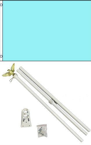 3x5 Advertising Solid Light Blue Flag White Pole Kit Set PREMIUM Vivid Color and - Weather Stations