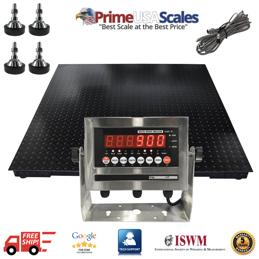 5 ft x 7 ft Floor Scale 5 Year Warranty Stainless Steel Indicator 9,000 ...