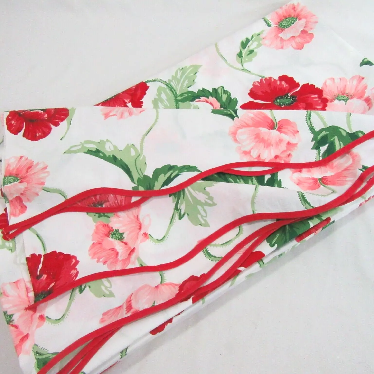 Wamsutta Supercale Plus Floral Pink Red Scalloped Retro Queen Flat ...