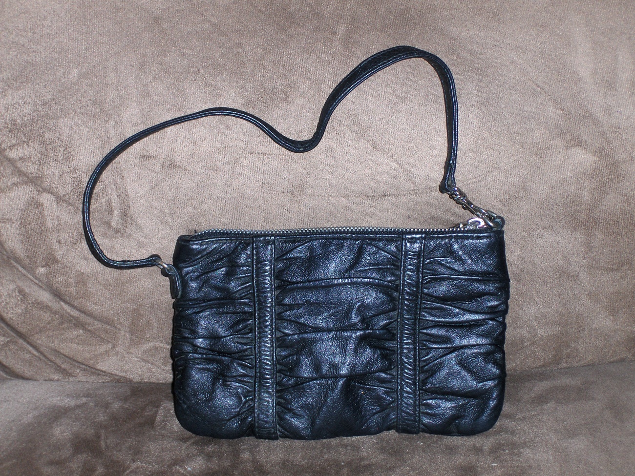 Wilson Shoulder Bag Black Small Leather Handbag Ruched Purse - Women
