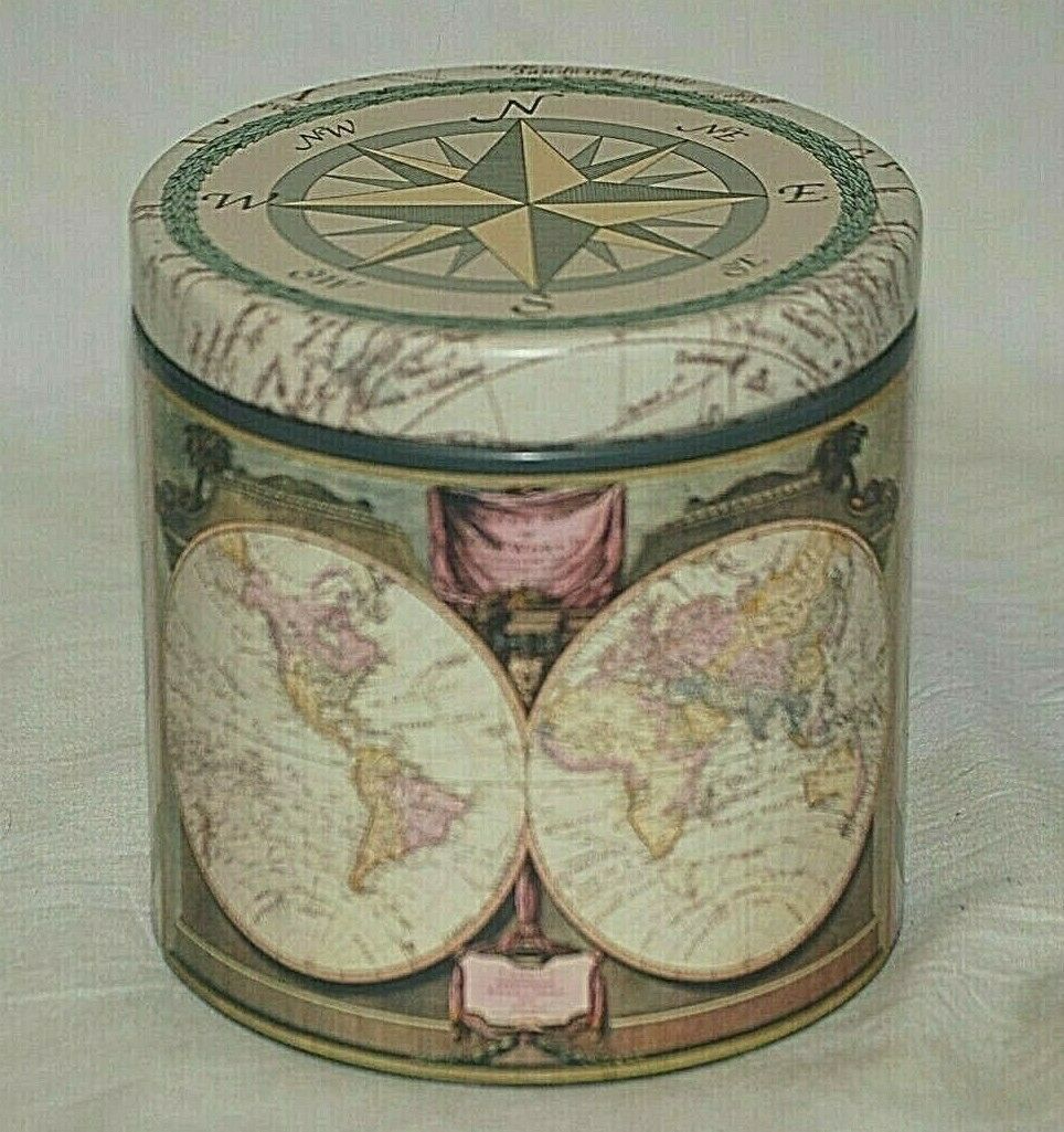 A New Map of The World Metal Tin Can Storage Container England - Tin