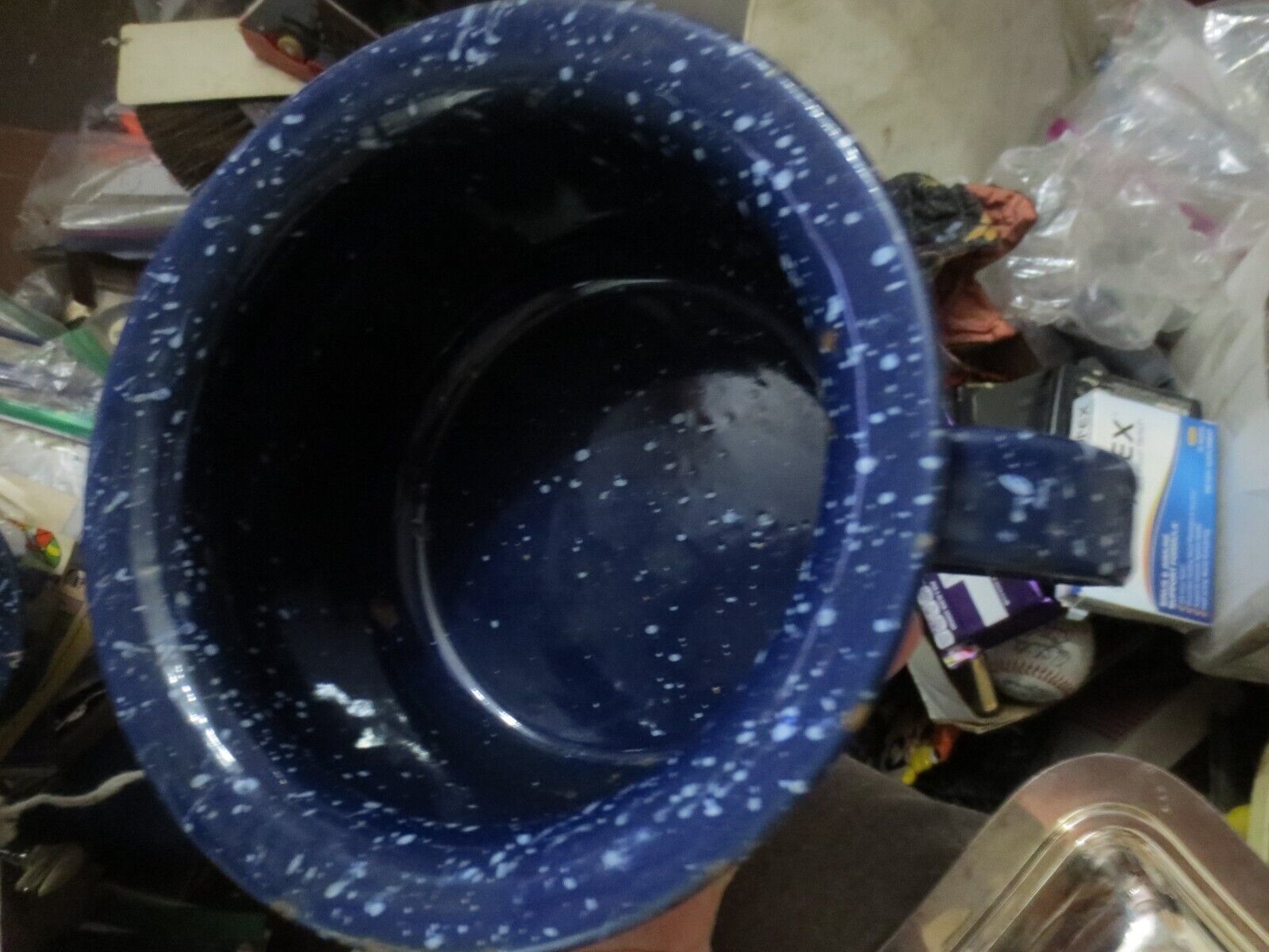 2 Blue Enamelware Speckled Spatterware Cooking Pan Cups Soup Bowls 1 ...