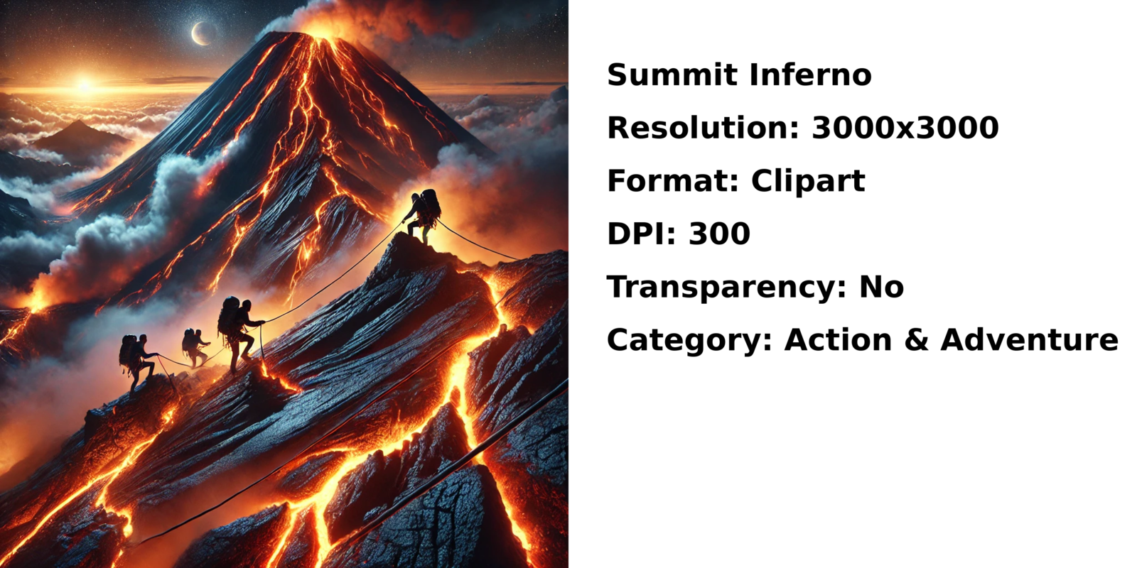 Summit Inferno Clipart | 3000x3000 | 300 DPI | Volcano Adventure Wall ...