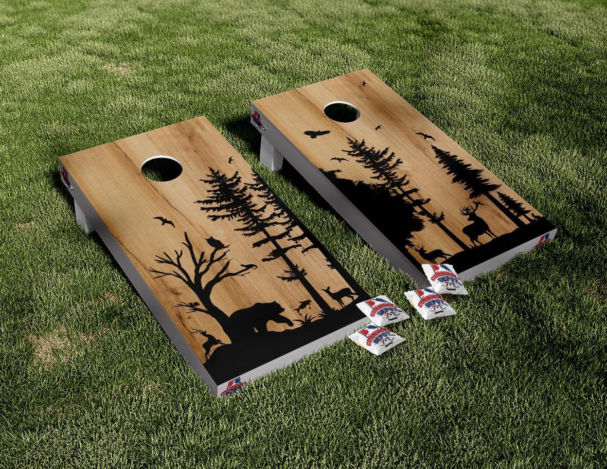 Forest Deer Bear Cornhole Board Vinyl Wrap Skins Laminated Sticker Set ...