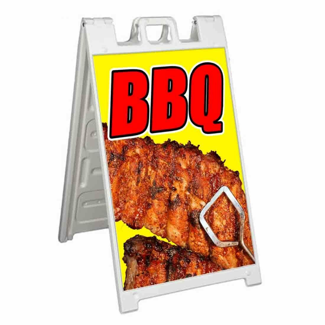 BBQ Signicade 24x36 Aframe Sidewalk Sign Banner Decal FLAME GRILL RIBS ...