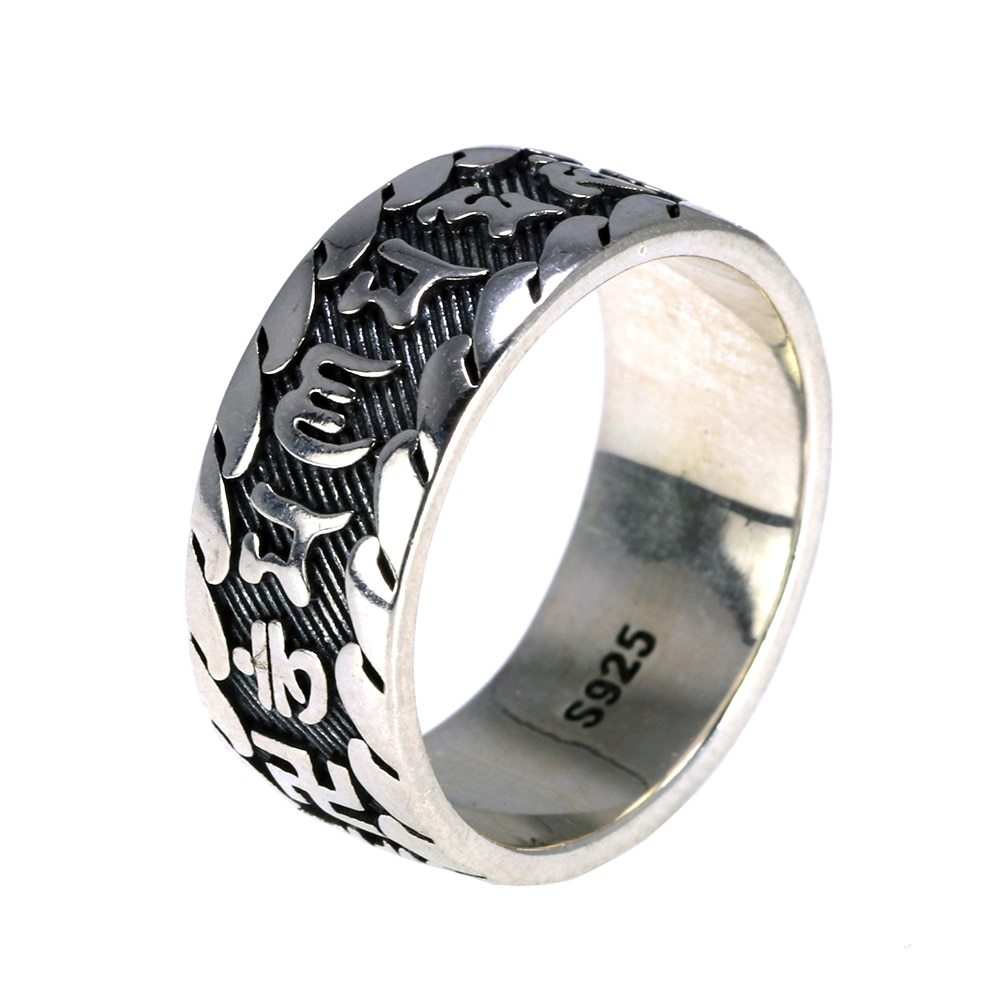 Om Mani Padme Hum Ring Mantra Vintage Tibetan Type 100% Real Pure 925 ...