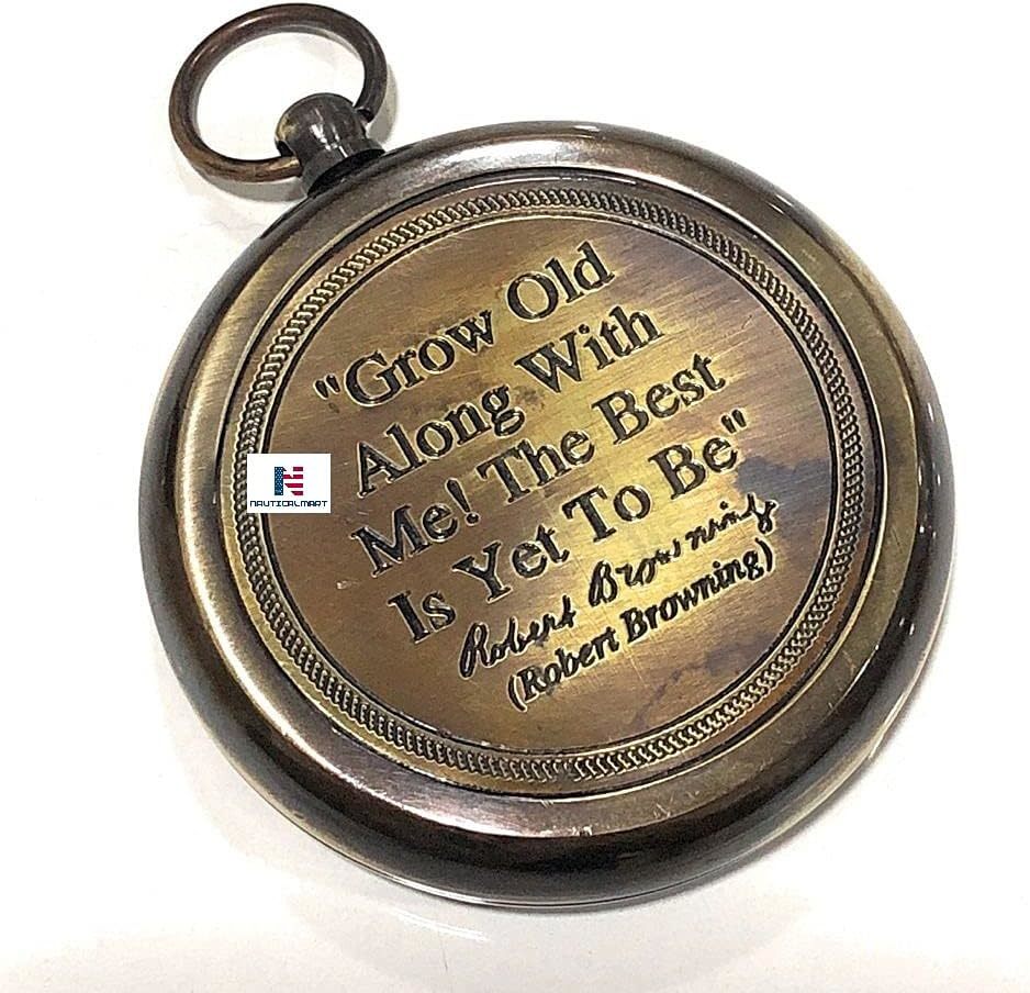 Grow Old with ME Engraved Brass Compass ON Chain Directional Magnetic ...