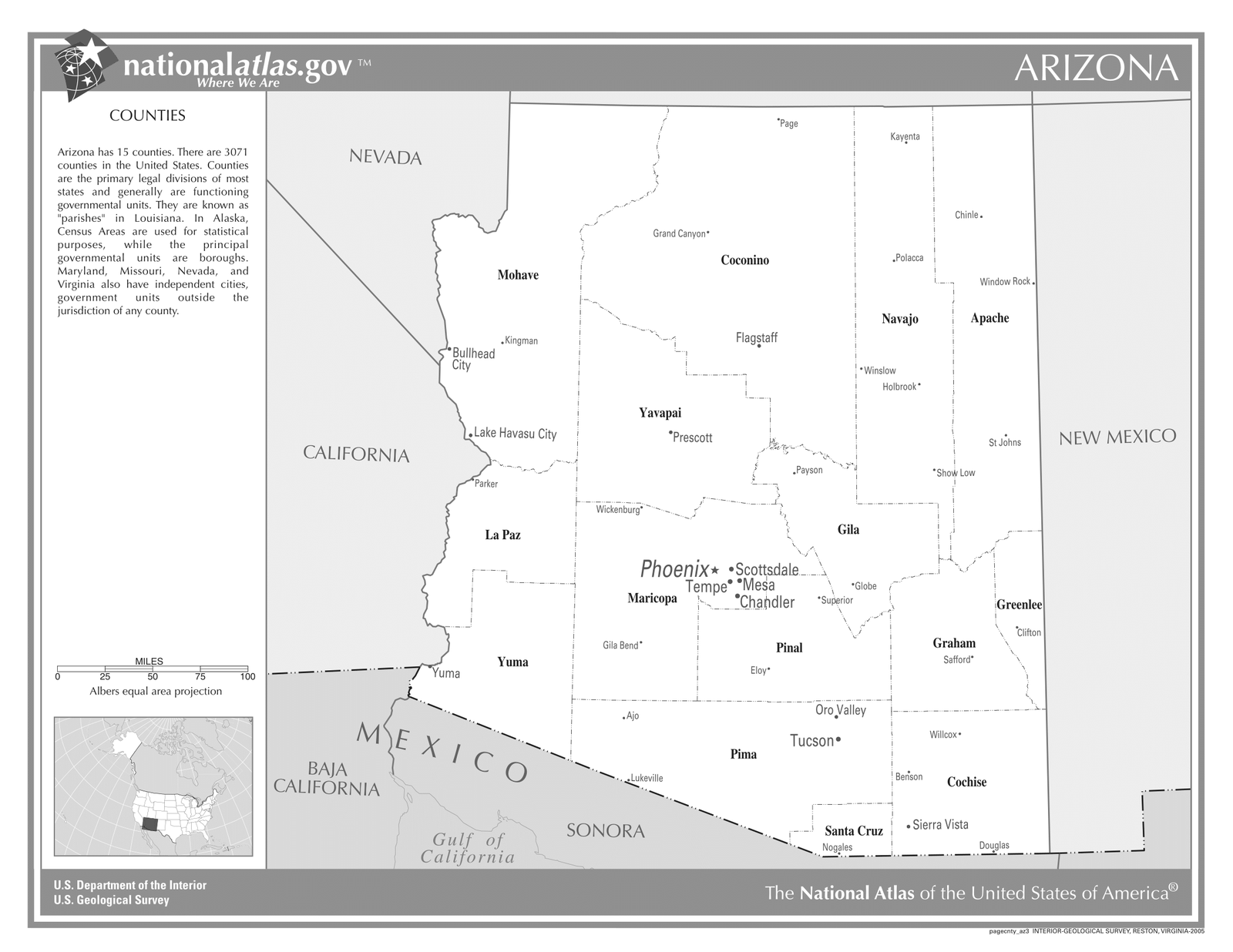 Arizona State Counties w/Cities (Black&White) Laminated Wall Map - Maps ...