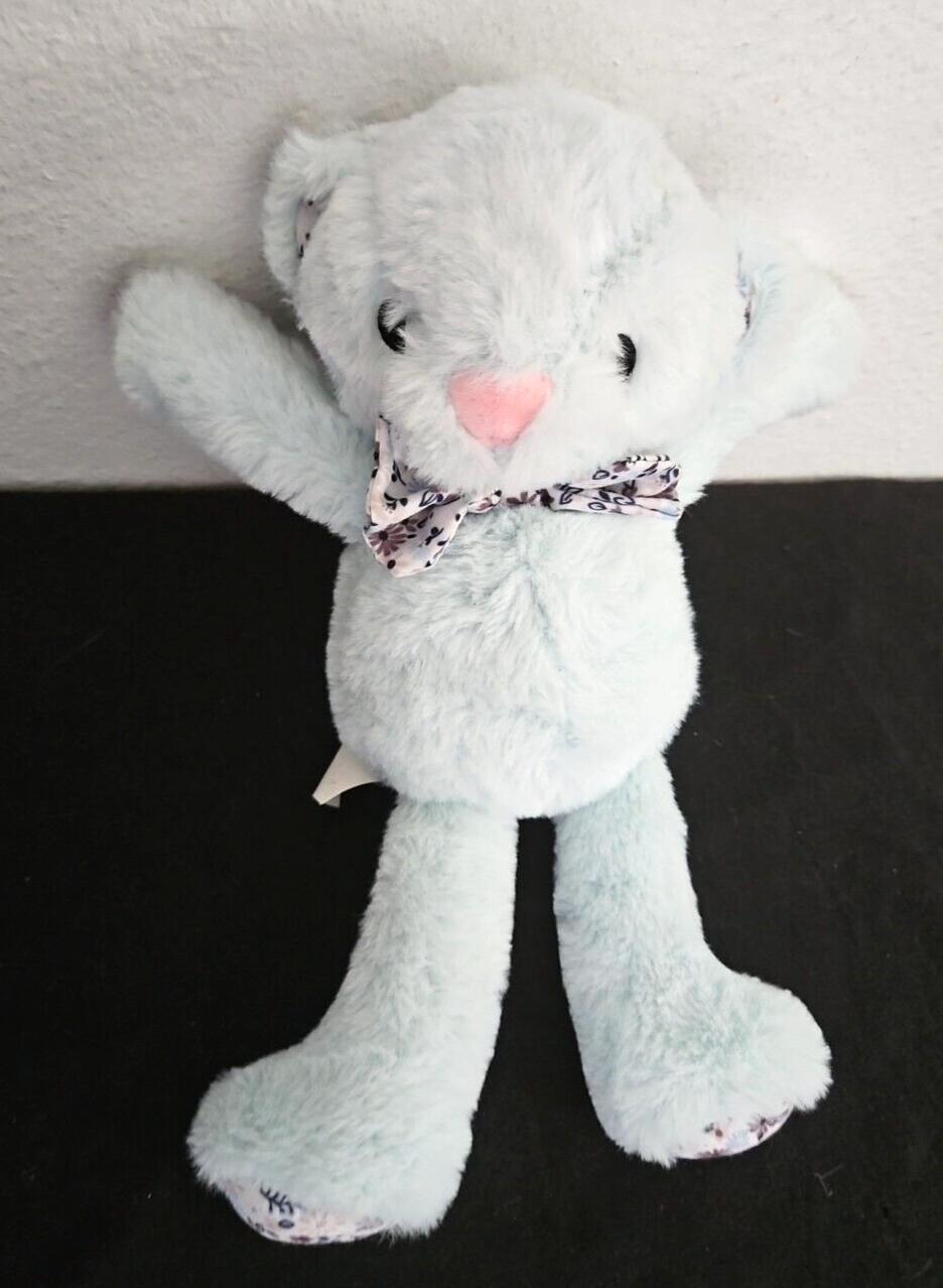 MINISO Teddy Bear Plush Stuffed Animal Blue Flower Bow Feet Pink Nose ...