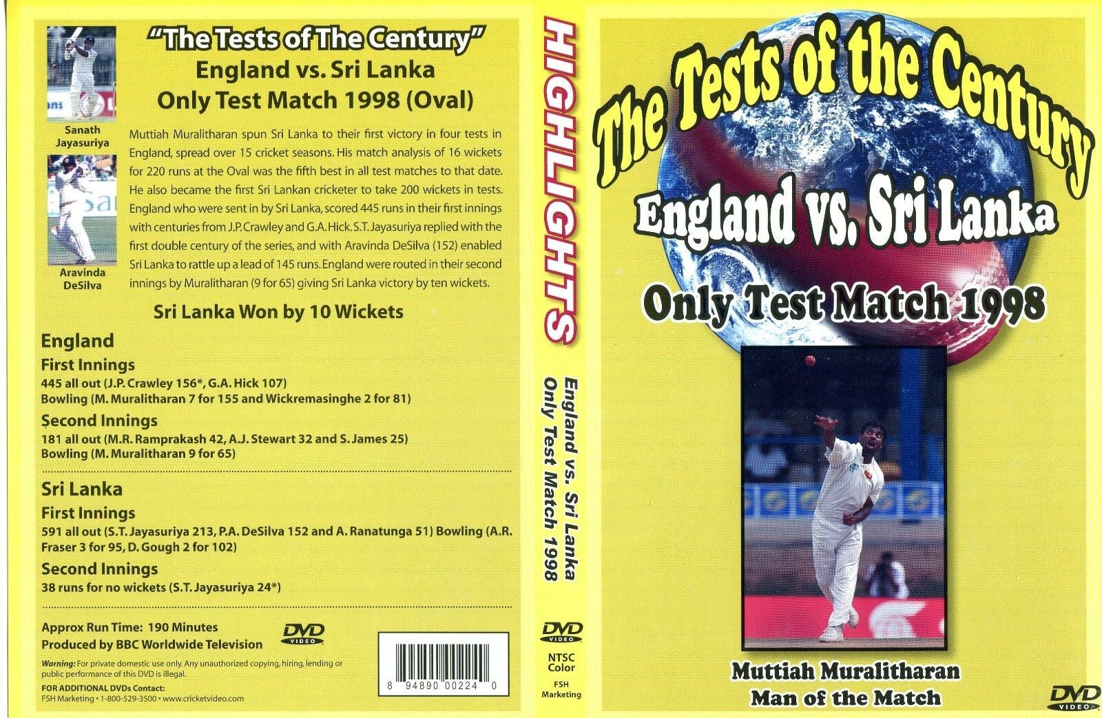 ENGLAND vs SRI LANKA CRICKET TEST MATCH DVD 1998 190MINS COLOR - DVDs ...