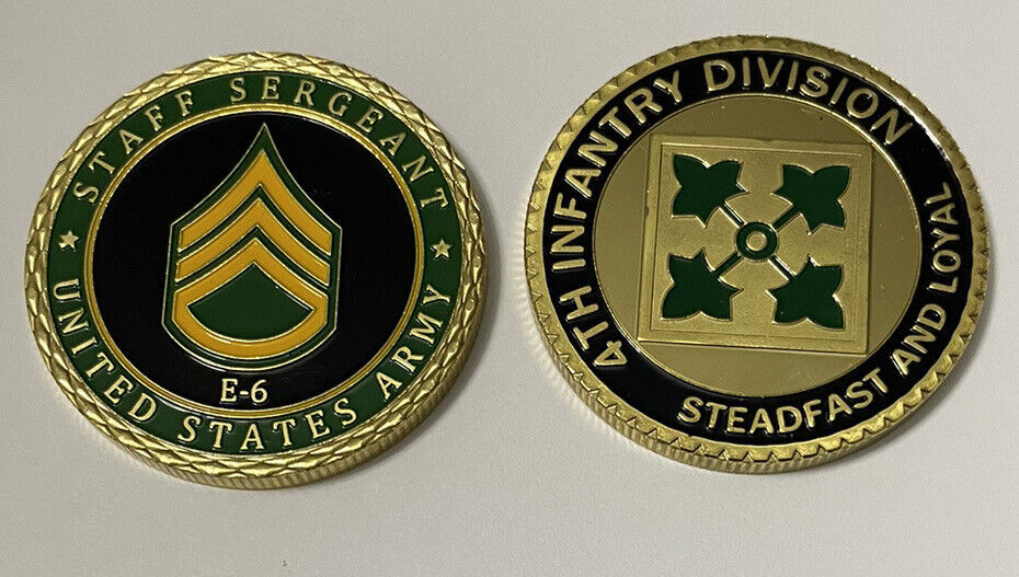 US Army Staff Sergeant SSG Rank W/ 4th Infantry Division 4ID 2x ...
