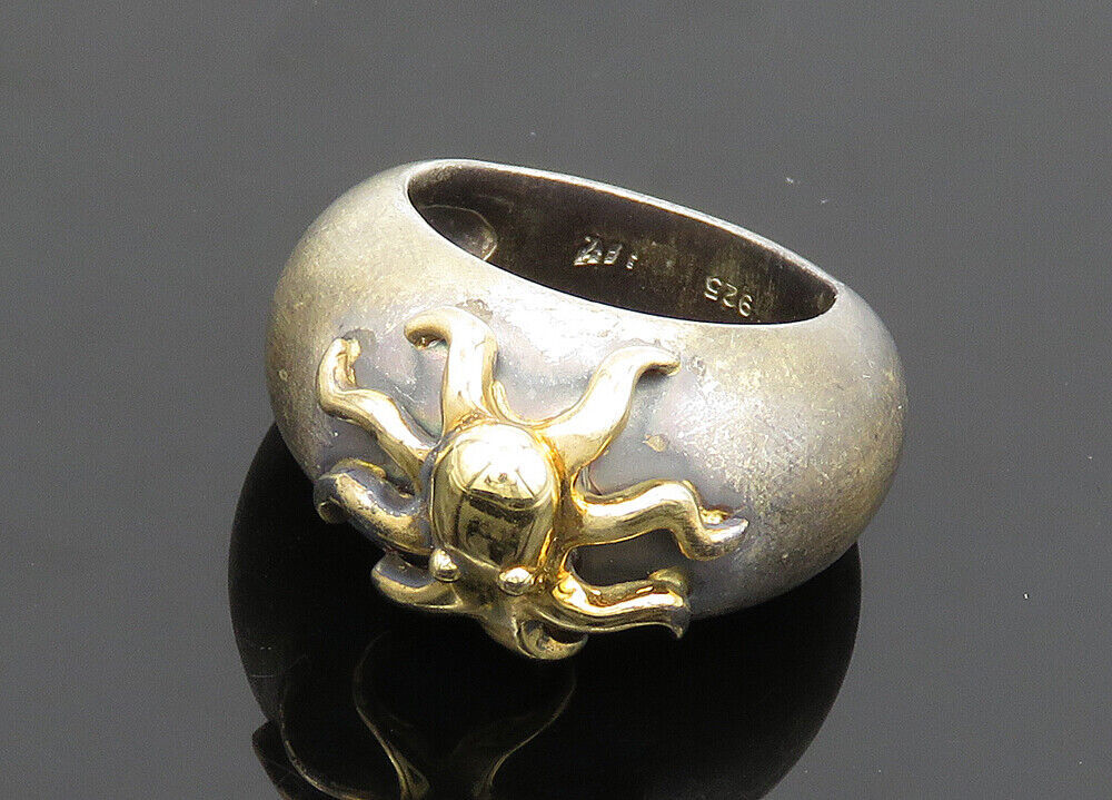 NAUTILUS 925 Silver & 14K GOLD - Vintage Octopus Dome Band Ring Sz 5.5 ...