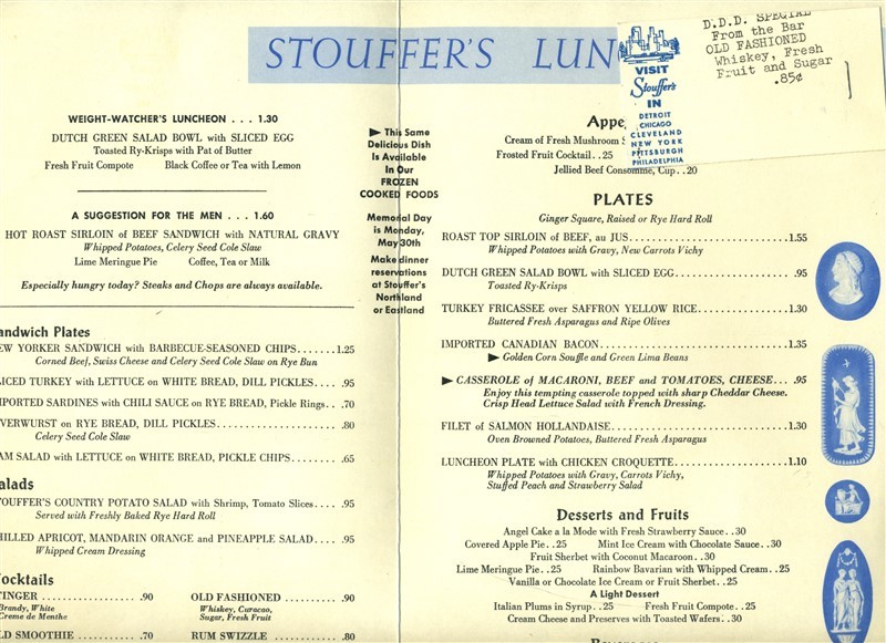 Stouffer's Restaurants Luncheon Menu Wedgwood Collection on Cover 1960 ...