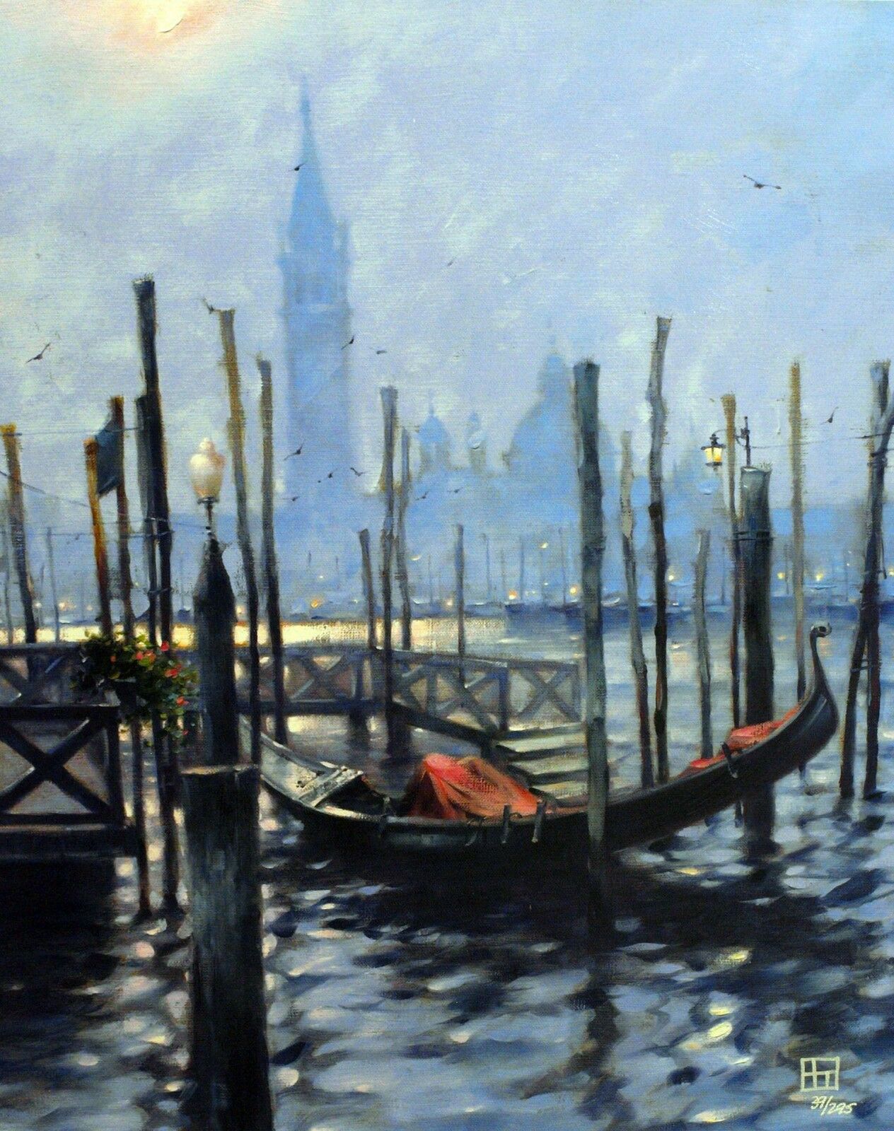 Vakhtang "Gondola at Evening Time" Dockside boat Hand Embellished ...