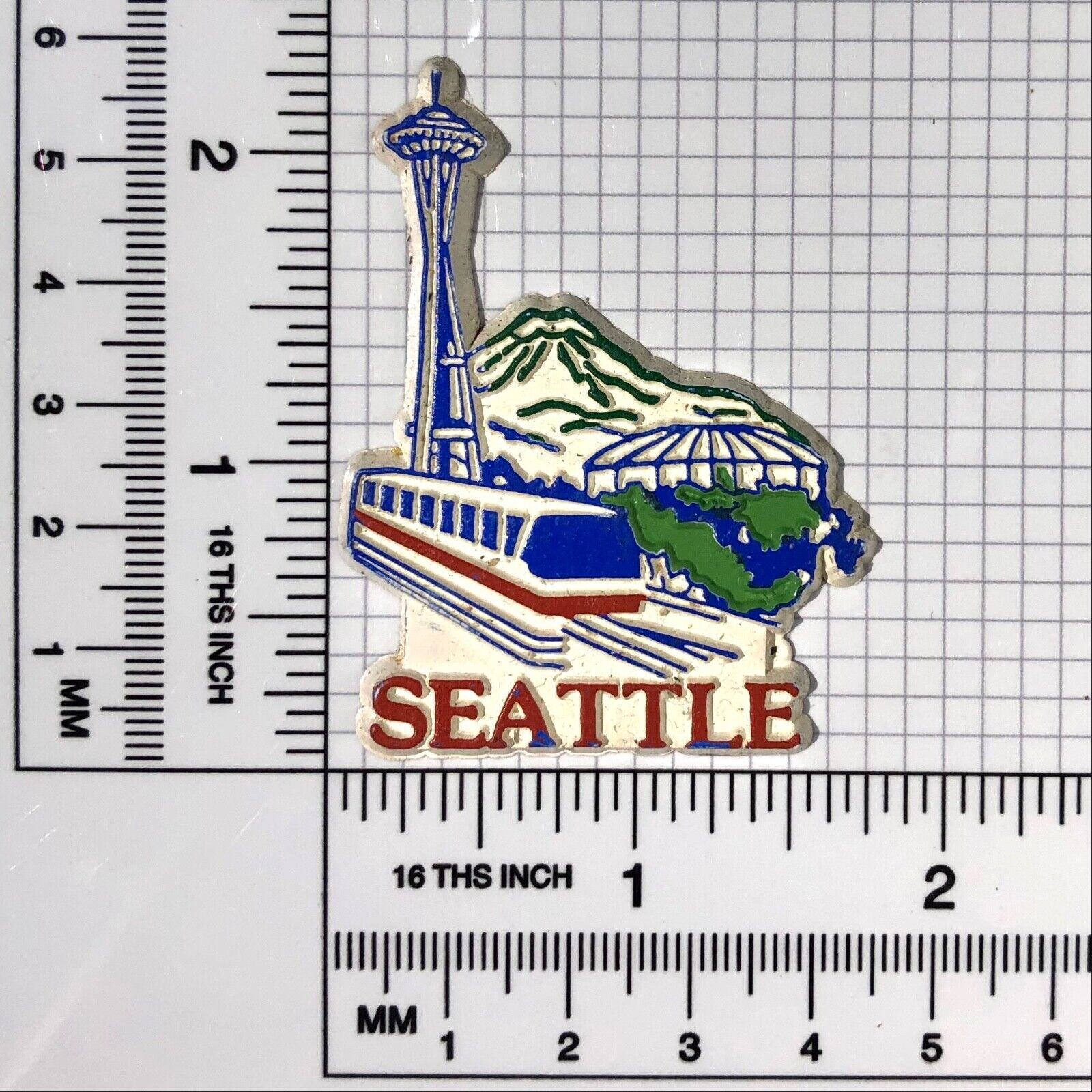 Seattle WA souvenir fridge magnet Space Needle Monorail vintage rubber ...