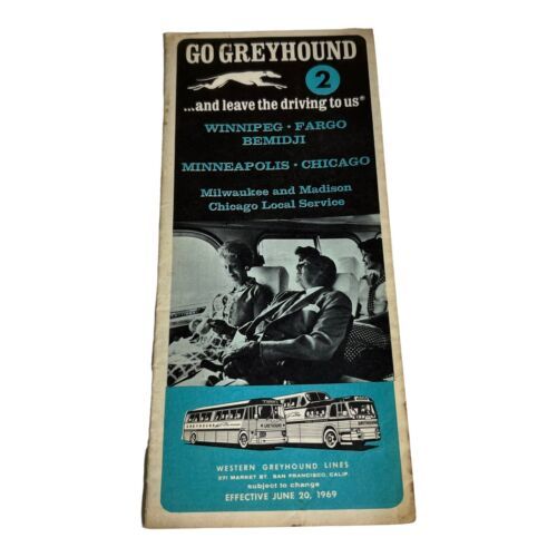 Vintage Minneapolis Chicago Fargo Bemedji Route Map Go Greyhound 2 ...