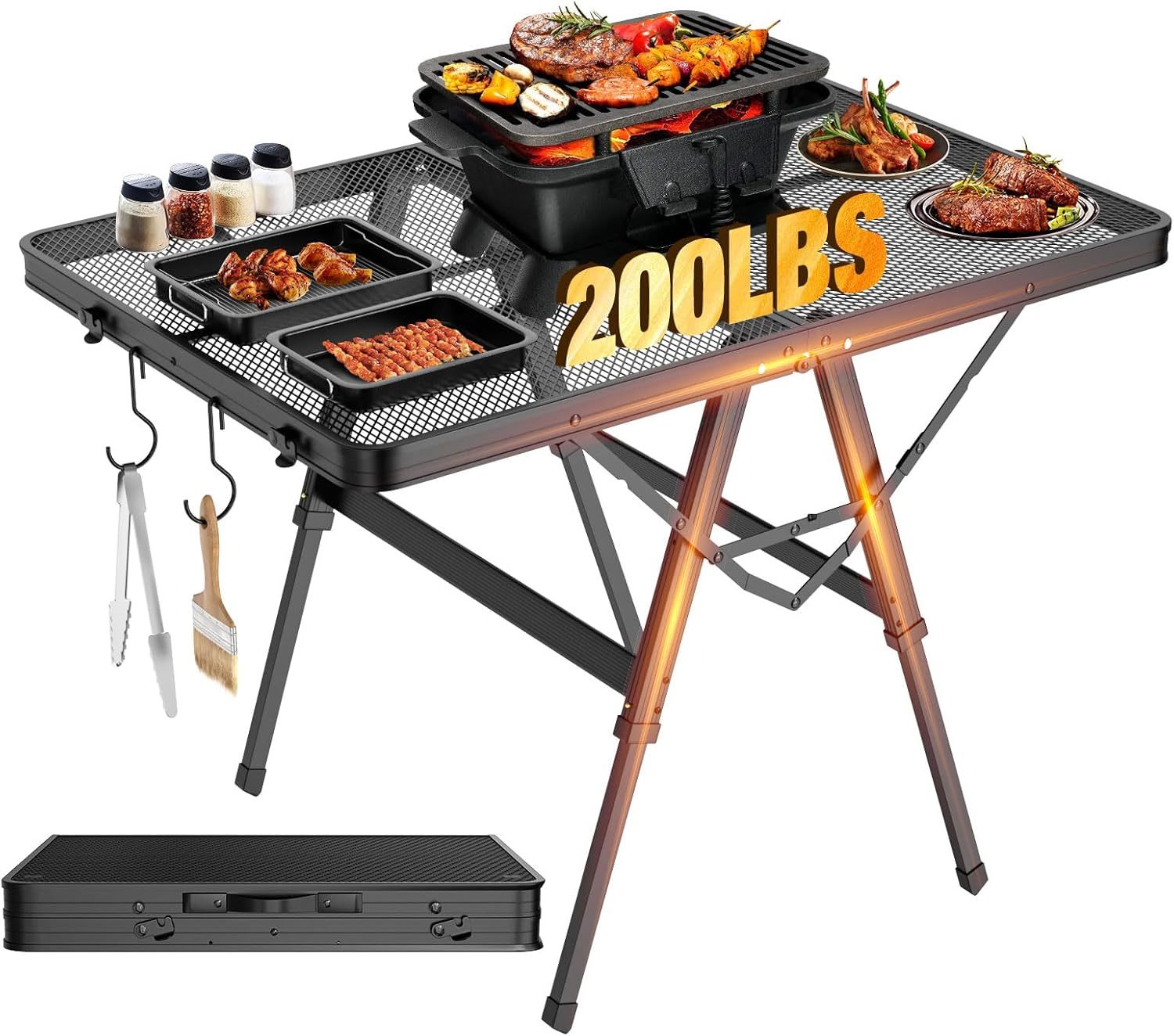 Foldable Grill Table With Mesh Desktop, 200Lbs 3Ft Portable, 35.4" L X ...