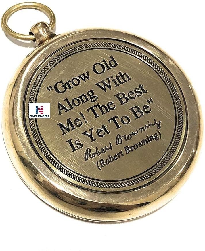Grow Old with ME Engraved Brass Compass ON Chain Directional Magnetic ...